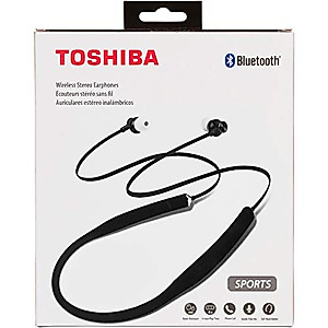 Toshiba Neckband Bluetooth Headphones | Wireless Bluetooth Earbuds | Bluetooth Neckband Headset w/Deep Base | 65FT Working Range | Water/Sweat Resistant | 8-10 Hours Music & Talk Time | RZE-BT600E(K)
