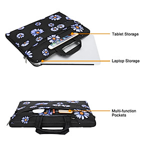 MOSISO Laptop Shoulder Bag Compatible with MacBook Air 15 inch M2 A2941 2023/Pro 16 2023-2019 M2 A2780 M1 A2485 A2141/Pro 15 A1398,15-15.6 inch Notebook, Camomile Briefcase Sleeve with Belt, Black