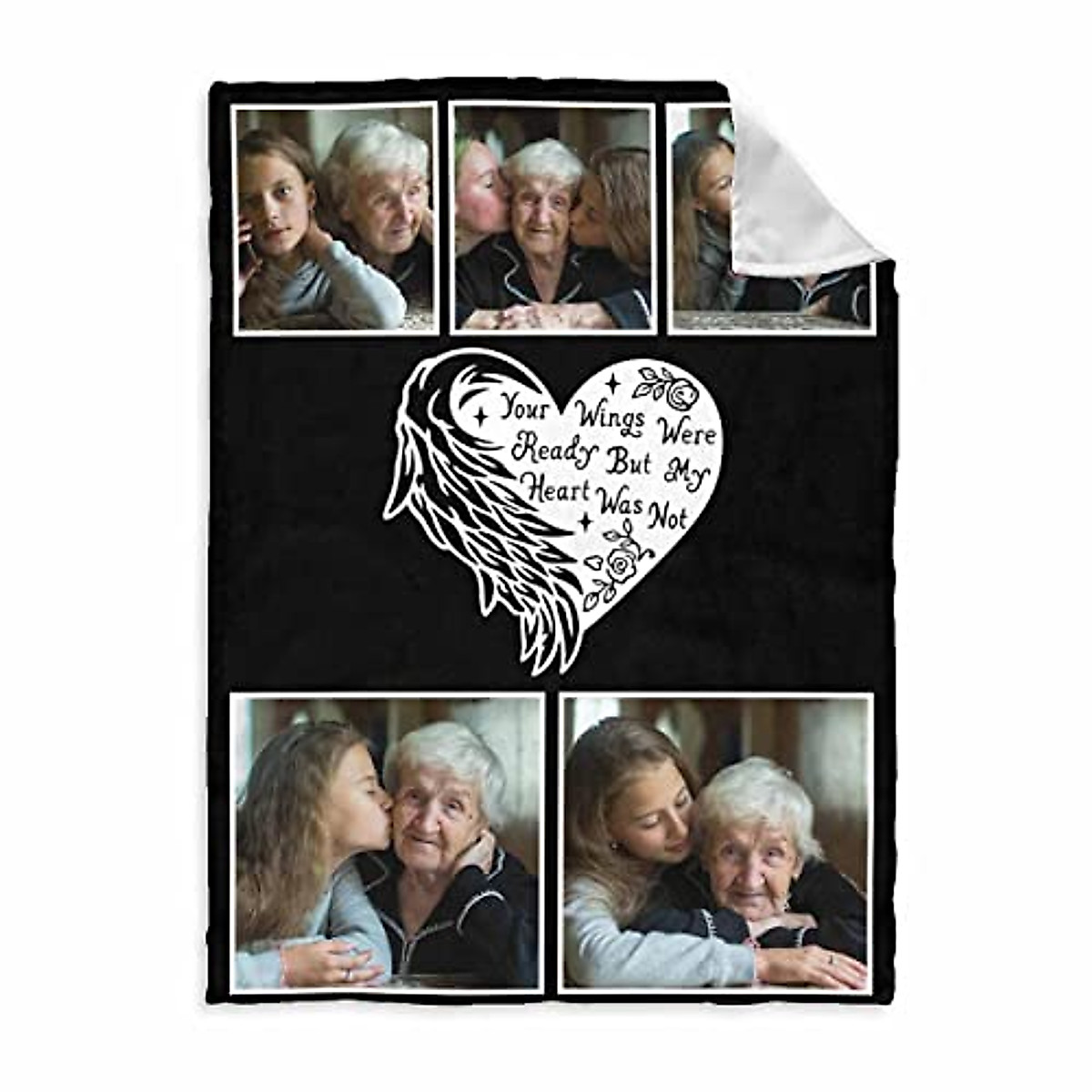 Custom Memory Throw Blanket Your Wings Were Ready But My Heart Was Not Floral Blanket Personalized Memorial Gift Blanket Sympathy Gift for Loss of Father Mother Loved One in Heaven 40X50 Inch