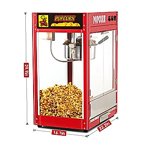 Aibudy Popcorn Maker, Nostalgic Retro Style Popcorn Machine with 8 Oz Stainless Steel Kettle, Exterior Protected by Tempered Glass Door, Suitable for Movie Theater Commercial or Family Dinners, Red