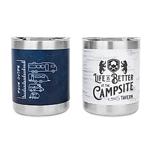Camco Life is Better at The Campsite Lowball Whiskey Tumblers | Stylish and Insulated Drinkware for Favorite Whiskey or Bourbon | 2-Pack (53328)