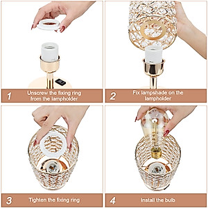 Hong-in Crystal Table Lamp, Gold Lamp for Bedroom with USBC-A+ AC Charging Ports, 3 Way Dimmable Light with Crystal Lampshade, Bedside Lamp Touch Light for Girl Room, Charge Phone (Bulb Included)