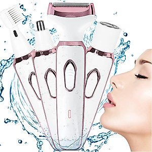 Electric Razor for Women, Hair Trimmer for Underarms Nose Eyebrows and Legs, Painless 4 in 1 Bikini Pop-Up Trimmer Rechargeable with Detachable Head, Wet and Dry Cordless Hair Clipper