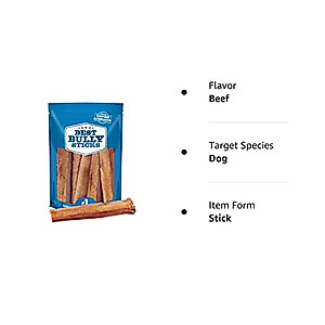 Best Bully Sticks All Natural 6 Inch Thick Bully Sticks for Large Dogs - USA Baked & Packed - 100% Free-Range Grass-Fed Beef - Single-Ingredient Grain & Rawhide Free Dog Chews - 5 Pack