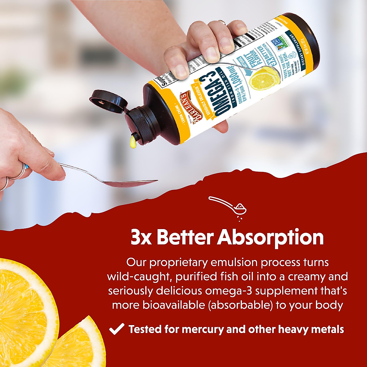 Barlean's Lemon Crème Omega 3 Fish Oil Liquid Supplement, 1080mg of Omega 3 EPA & DHA Fatty Acid, Smoothie Flavored & Burpless for Brain, Joint, & Heart Health, 8 oz