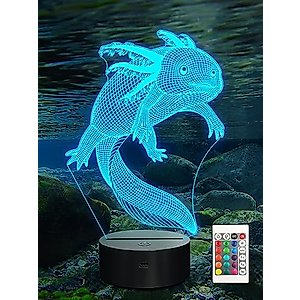 Ammonite Axolotl Night Light, Mexican Salamander Fish 3D Illusion lamp for Kids, 16 Colors Changing with Remote, Kids Bedroom Decor as Xmas Holiday Birthday Gifts for Boys Girls