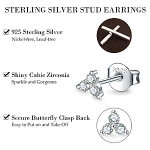 EPIRORA Sterling Silver Stud Earrings for Women- 3 Pairs Hypoallergenic White Gold Plated Small Cubic Zirconia Flower Cartilage Earring Set (3mm/4mm/5mm)