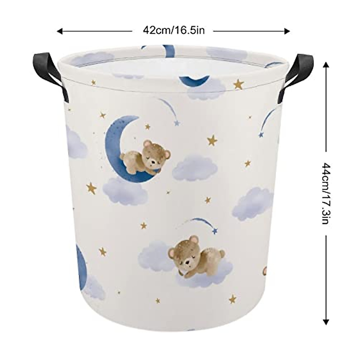 Cute Bear Pattern Waterproof Laundry Baskets Moon Stars Collapsible Laundry Hamper with Handles Large Round Toy Bin for Dirty Clothes,Kids Toys,Bedroom,Bathroom
