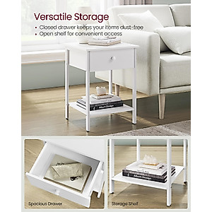 VASAGLE Nightstand, End Table, Side Table with Drawer and Shelf, 15.7 x 15.7 x 21.7 Inches, Bedroom, Steel Frame, Easy Assembly, Modern, Matte White ULET055W14