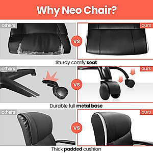 NEO CHAIR Ergonomic Office Chair Desk Chair Mid Back Executive PU Leather Adjustable Computer Desk Gaming Chair Comfortable Padded Arm Lumbar Support Rolling Swivel with Wheels (Black)