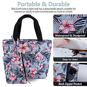 MOV COMPRA Lunch Bag Women Tote Organizer Bag Insulated Lunch Cooler Bag with Removable Zipper Handbag for Work Travel Picnic（Pink Flower）