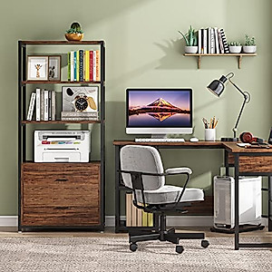 Tribesigns Bookcase, 4-Tier Rustic Bookshelf with 2 Drawers, Etagere Standard Book Shelves Display Shelf for Home Office