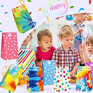VGOODALL 54PCS Party Favor Bags, Treat Bags Goodie Bags Tie Dye Gift Bags for Kids Birthday Party Retro Party Decorations 6 Designs
