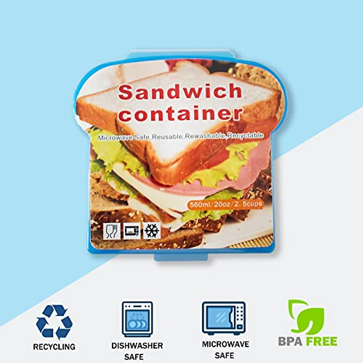 kulusion 4Pcs Sandwich Containers for Lunch Boxes, 20oz Food Storage Box with Lid, BPA Free, Microwave & Dishwasher Safe, Reusable Great for Meal Prep (4 Colors