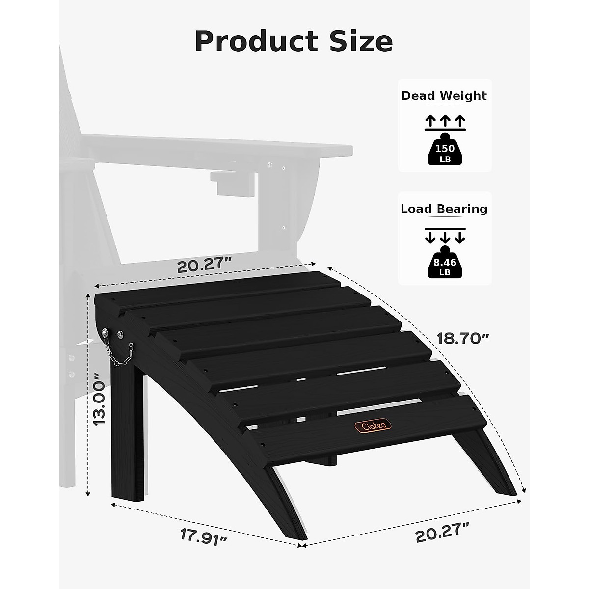 Ciokea Plastic Folding Footstool for Deck Backyard Patio Outdoor Poolside Porch Lawn Indoor, Black