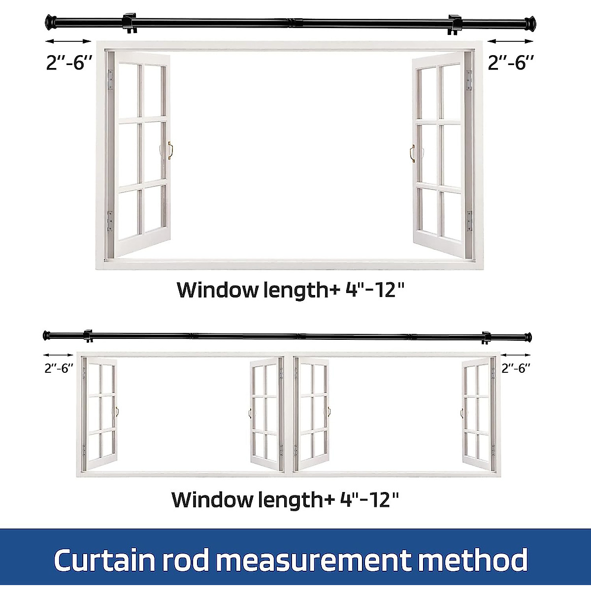 Standard Decorative Window Curtain Rods 30 to 45 Inch,5/8 Inch Diameter Small Curtain Rod Set, Heavy Duty Drapery Rods with Brackets-Black