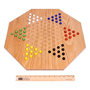AmishToyBox.com Oak Wooden Chinese Checkers Board Game Set, Hand-Painted, 19" Wide