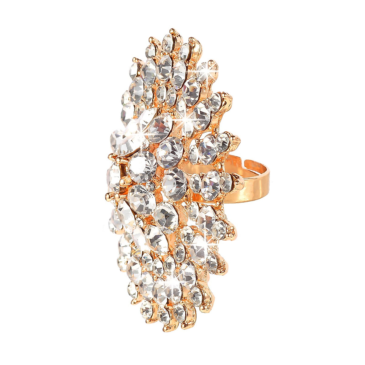 Jojomina Silver Rhinestone Chunky Cocktail Statement Ring for Women Adjustable Crystal Ring for Party Prom Free Size