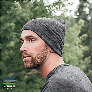 MERIWOOL Unisex Merino Wool Cuff Beanie Winter Hat for Men and Women Black