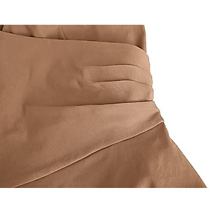 MUXXN Lady Summer Cut Out Neck Bowknot Tie Stretch Wear to Work Midi Dress (Camel XL)