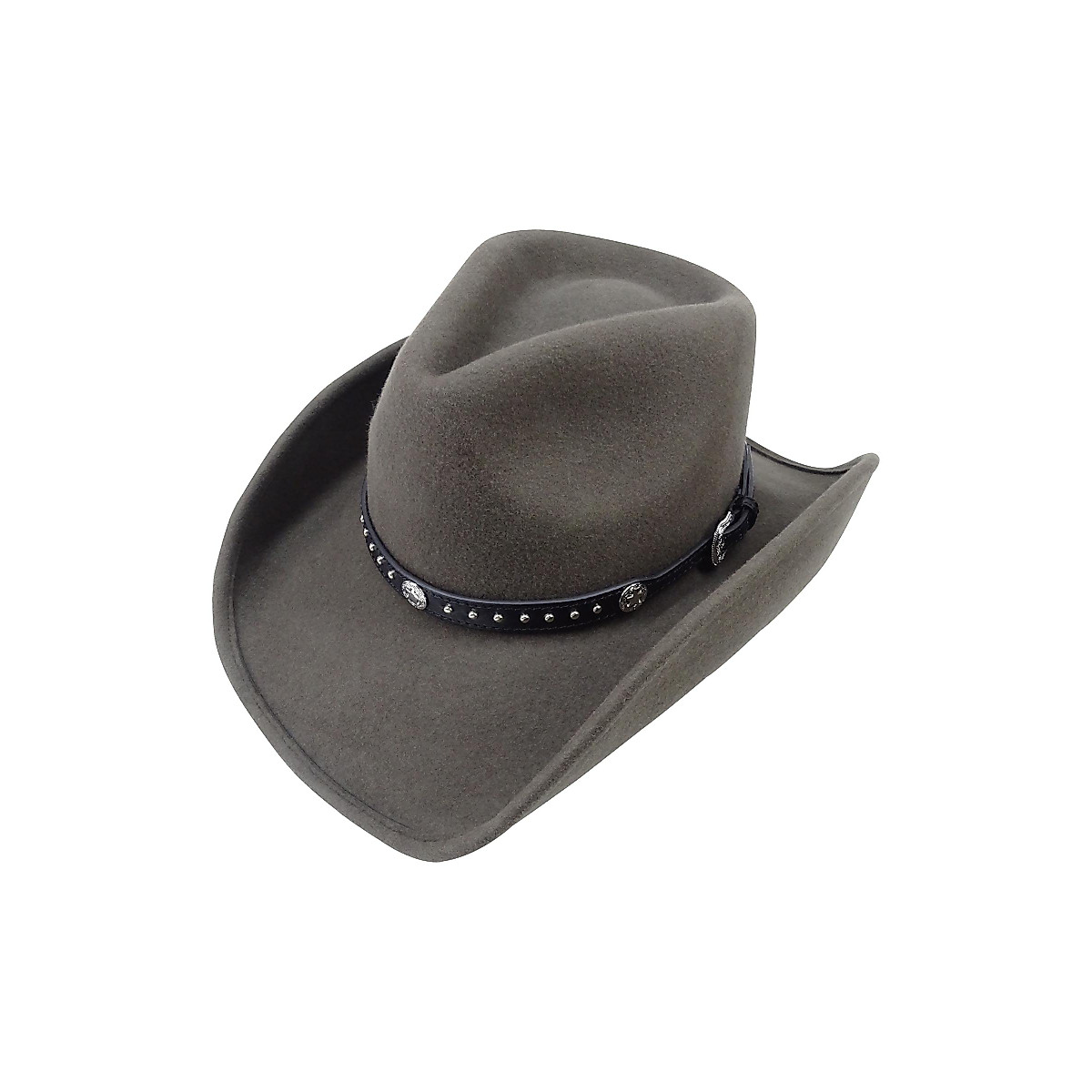 Western Hat Band for Cowboy Hats by Silver Canyon, Black Leather with Silver Star Concho and Studs
