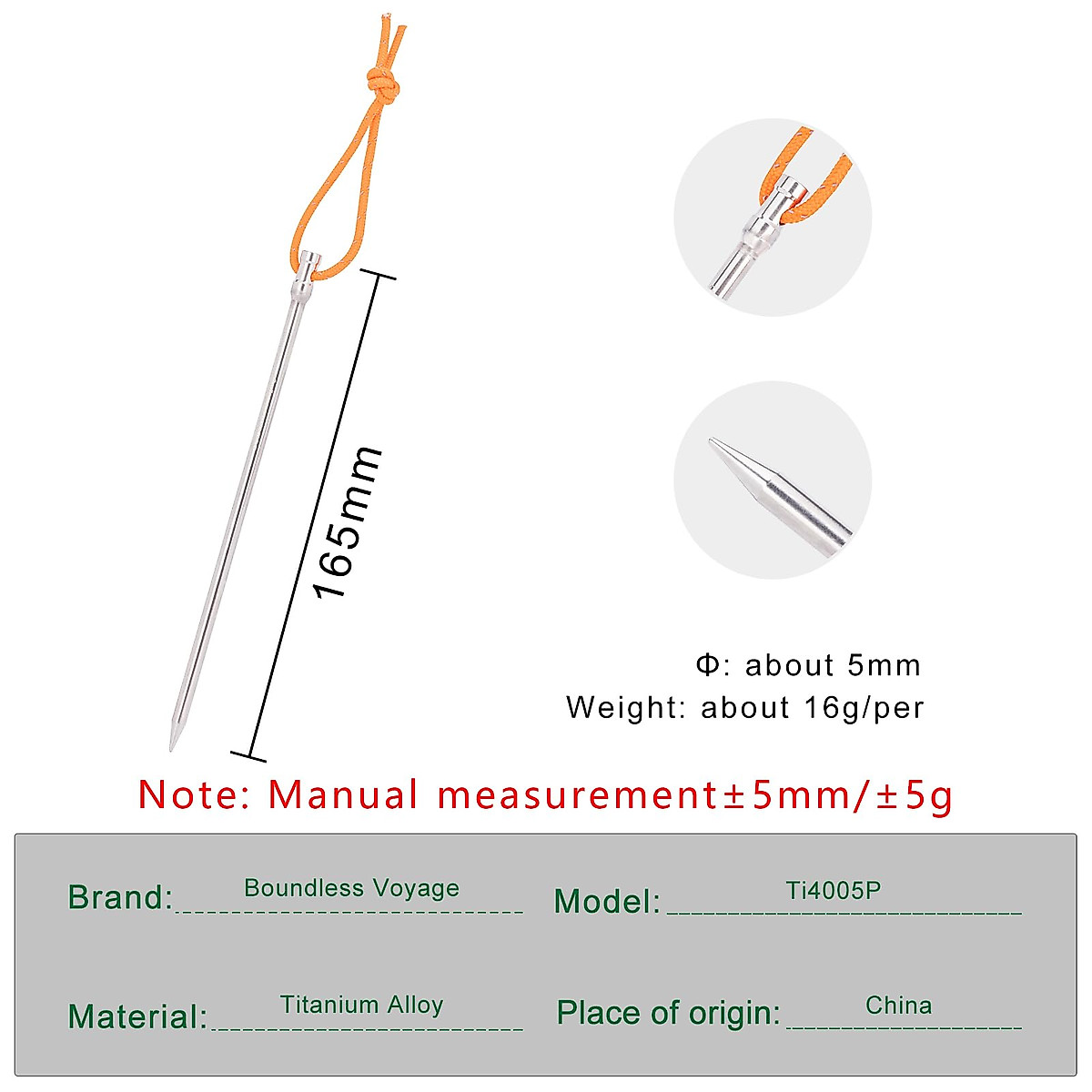 iBasingo 8pcs/lot Titanium Alloy Pegs 16.5cm Camping Tent Stakes Portable Tent Nails for Picnic Hiking Backpacking Ti4005P