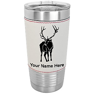 LaserGram 20oz Vacuum Insulated Tumbler Mug, Elk, Personalized Engraving Included (Faux Leather, Baseball Style)