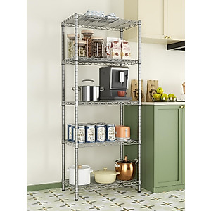 SINGAYE 5 Tier Adjustable Storage Shelf Metal Storage Rack Wire Shelving Unit Storage Shelves Metal 660Lbs Capacity 23.6" L x 14" W x 59.1" H for Pantry Closet Kitchen Laundry Silver