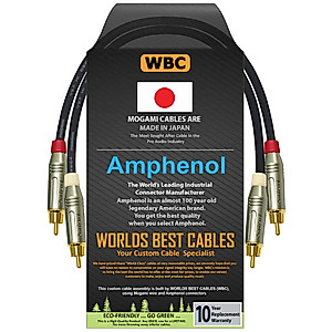 WORLDS BEST CABLES 0.5 Foot – High-Definition Audio Interconnect Cable Pair CUSTOM MADE using Mogami 2964 wire and Amphenol ACPR Die-Cast, Gold Plated RCA Connectors