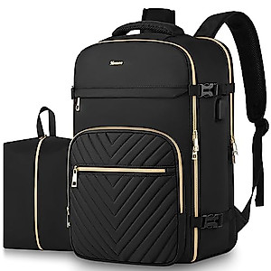 MOMUVO Travel Backpack for Women, Carry On Backpack Flight Approved, Large Anti Theft 17 Inch Laptop Backpack Luggage Backpack with USB Charging Port & Shoe Bag, Black