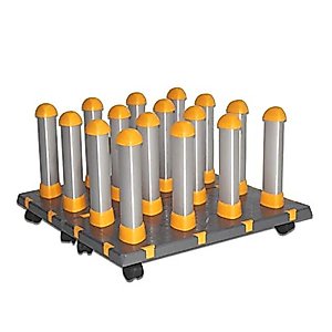 Rolling Floor Rack for Vinyl Roll Storage Detachable Free Assembly Mobile Material Floor Rack for Vinyl with 2 Modules-16 Spindles (3 Inch Core)