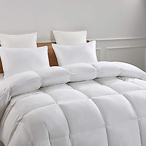 Serta White Goose Feather and White Goose Down Fiber Comforter Hotel Luxury Edition Hypoallergenic 100% Cotton, All Seasons Warmth King