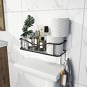 MXARLTR Adhesive Shower Caddy Shower Shelves, Shower Shelf for Inside Shower, No Drilling Wall Mounted Shower Basket Shelf with 3 Hooks, Kitchen Spice Rack Bathroom Shower Organizer 3 Pack, Black