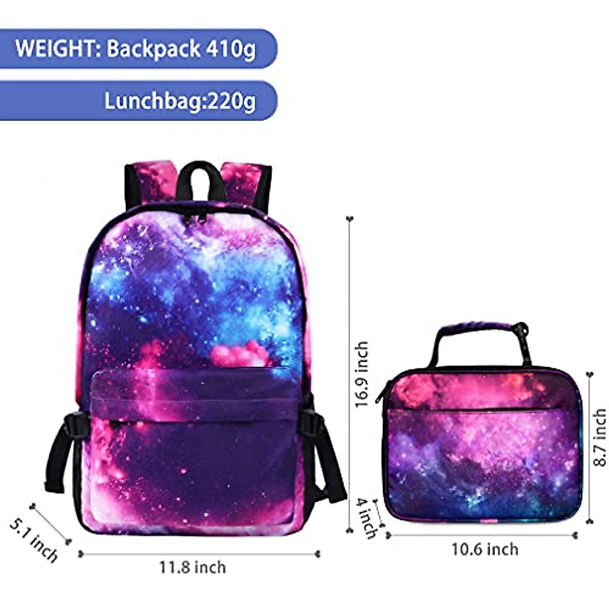 E-Clover Galaxy Backpack for Women/Men School Bookbag for Girls with Galaxy Lunch Boxes Lightweight Travel Daypack Purple Christmas Gifts
