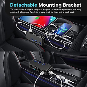 Cigarette Lighter Adapter Quick Charge 3.0, 120W 12V/24V 3-Socket Power Splitter DC Outlet with 8.5A 4 USB Ports Multifunction Car Charger, LED Display Voltage, Upgraded On Off Switch