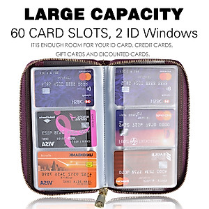 Easyoulife Credit Card Holder Wallet Womens Zipper Leather Case Purse RFID Blocking (Purple)