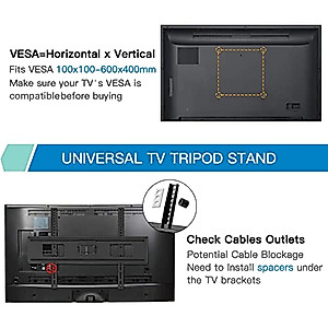 PERLESMITH Tripod TV Stand -Portable TV Stand for 37-80 Inch LED LCD OLED Flat Screen TVs-Height Adjustable Display Floor TV Stand with VESA 600x400mm, Holds up to 110lbs PSTM2