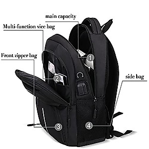 Backpack for Men, School Backpack For Traveling with USB Charging Port, Durable, Waterproof & Anti Theft 16 In Laptop Backpack for College Students, Business Computer Work Daily Daypack, Black