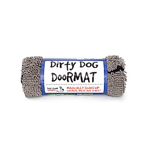 Dog Gone Smart Pet Products Dirty Dog Microfiber Paw Doormat - Mud Mat For Dogs - Super Absorbent Dog Mat Keeps Paws & Floors Clean - Machine Washable Pet Door Rugs with Non-Slip Backing | Large Grey