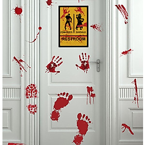 173PCS Halloween Bloody Footprints Floor Clings Plus Tattoos - Hallowmas Handprint Zombie Restroom Sign Decals Party Decorations