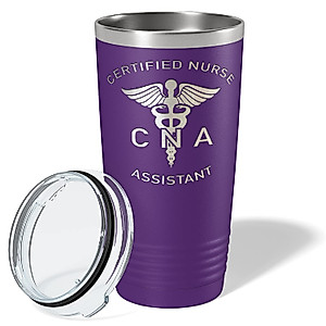 CNA Certified Nurse Assistant Gift on Purple 20 oz Stainless Steel Tumbler with Lid - Insulated Cup - Travel Mug