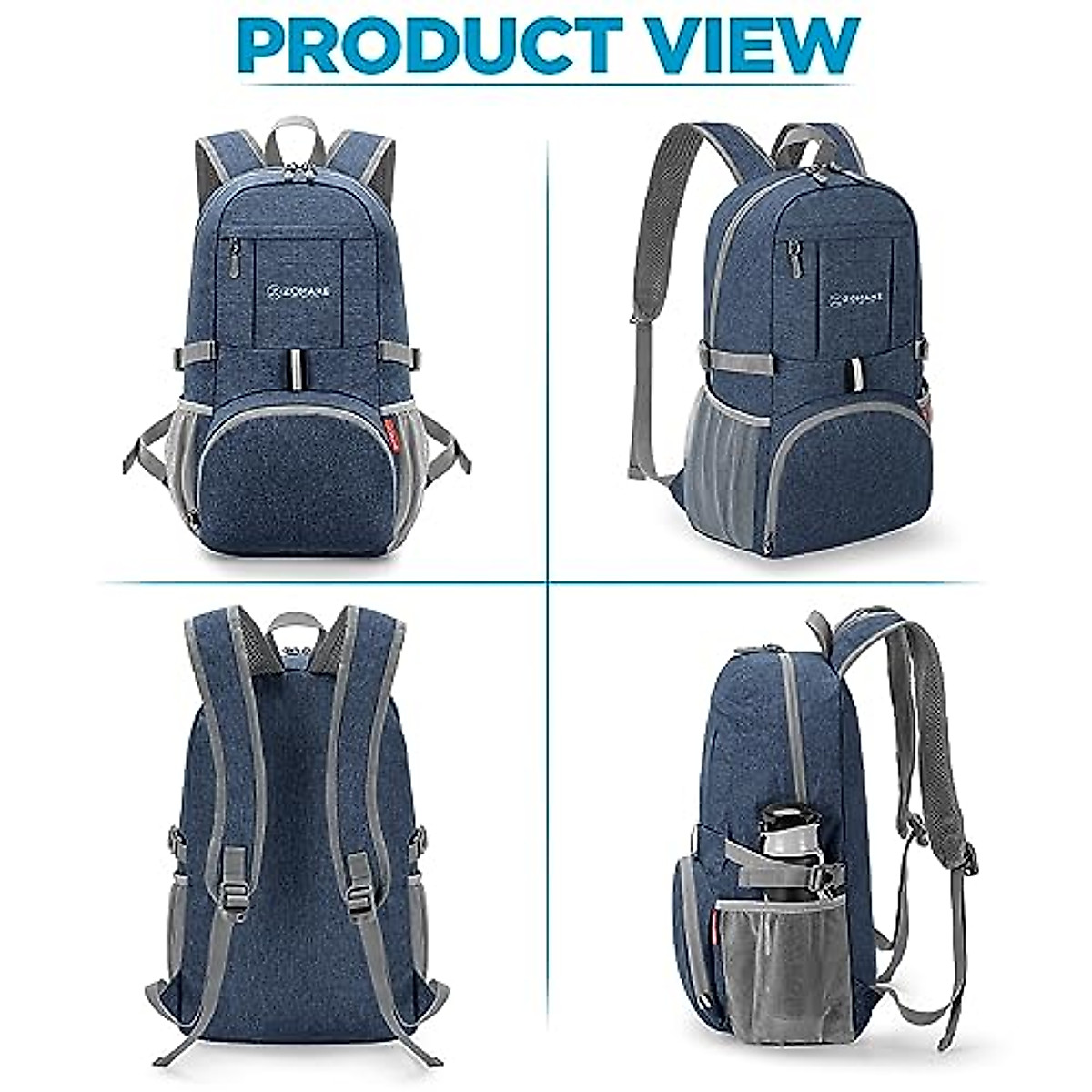 ZOMAKE Lightweight Packable Backpack 25L - Small Foldable Hiking Daypack for Travel - Tear Resistant Day pack for Women Men Camping Outdoor Sports(Navy Blue)