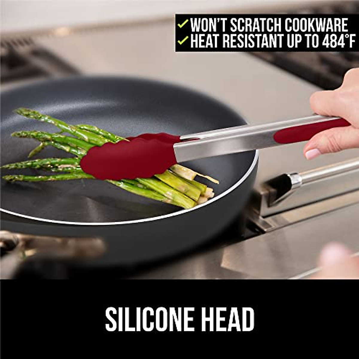 Gorilla Grip Silicone Tongs Set of 2 and Manual Can Opener, Silicone Tongs Are 9 and 12 Inch, Can Opener Includes Built in Bottle Opener, Both in Red Color, 2 Item Bundle