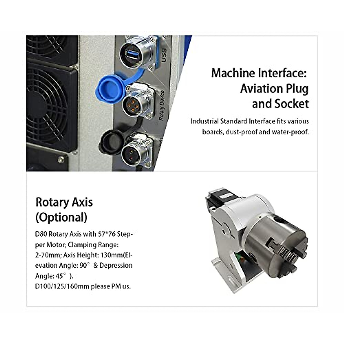 US Stock 50W JPT Fiber Laser Marking Machine Fiber Laser Engraver with 175×175mm Lens and D80 Rotary Axis