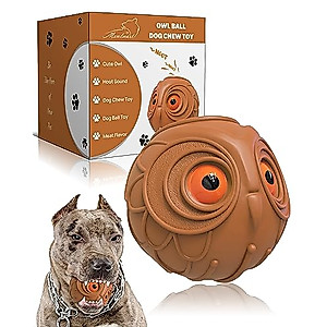 Giggle Ball for Dogs Owl Dog Toys for Aggressive Chewers Dog Ball Toy for Puppy Medium Large Dogs Natural Rubber Cute Owl Hoot Fun Giggle Sounds When Rolled or Shaken(Brown Owl)