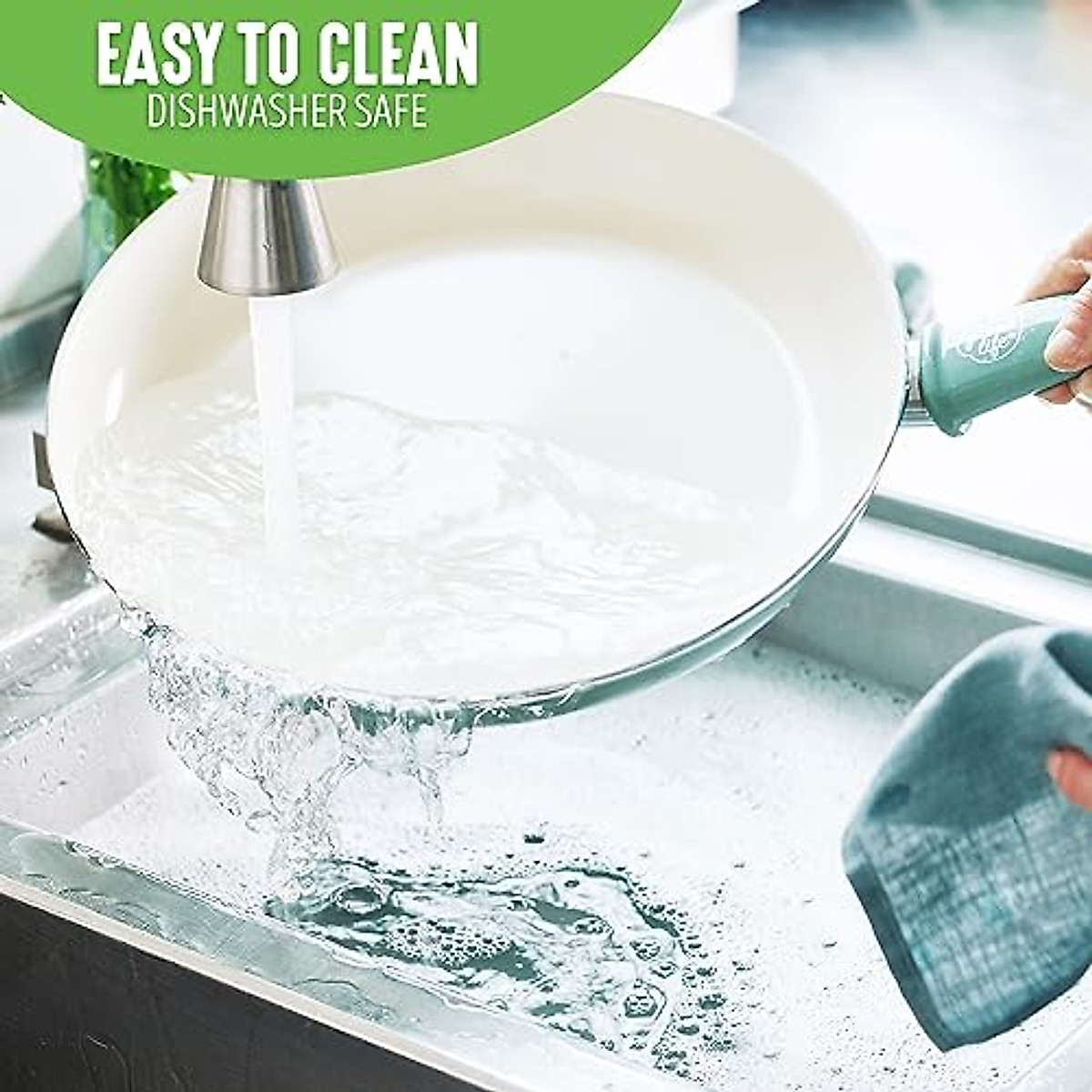 GreenLife Soft Grip Healthy Ceramic Nonstick, 1QT and 2QT Saucepan Pot Set with Lids and 8" Frypan Skillet, PFAS-Free, Dishwasher Safe, Black