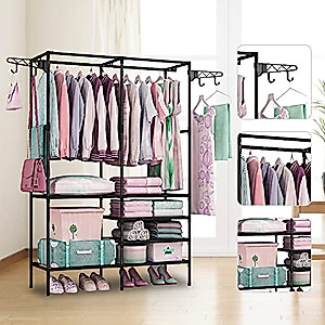 Moclever Garment Racks For Hanging Clothes, Freestanding Closet Wardrobe 66x42x14in, Clothing Shoe Organizer With 6 Shelves For Bedroom