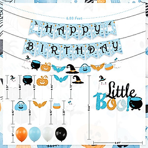 Blue Halloween Baby Shower Decorations, Boys Halloween Happy Birthday Banner Ghost Little Boo Cake Topper & Balloons for Halloween Theme Baby Shower The Spooky One Happy Boo Day Party Supplies