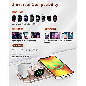 PUDOEN Wireless Charger, Foldable 3 in 1 Charging Station for Apple Multiple Devices, 18W Fast Charging Stand Compatible with Apple iWatch Series 7/6/SE/5/4/3/2/1, for iPhone AirPods Pro 3/2/1-Rose