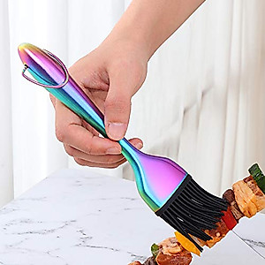2 Pack Grill Basting Brush with 2 Pack Back Up Silicone Brush Heads, No Shed Bristles Stainless Steel Handles Heatproof Rust Resistant, Pastry Brushes for Kitchen Cooking BBQ, Dishwasher Safe Rainbow